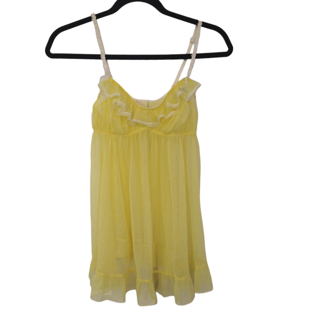 Victoria's Secret Yellow White Sheer Mesh Chemise. Me… - Gem